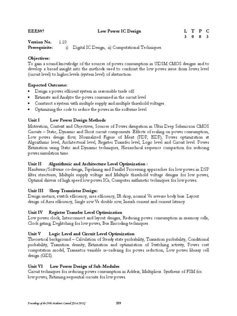 Low Power Ic Syllabus | PDF | Cmos | Integrated Circuit