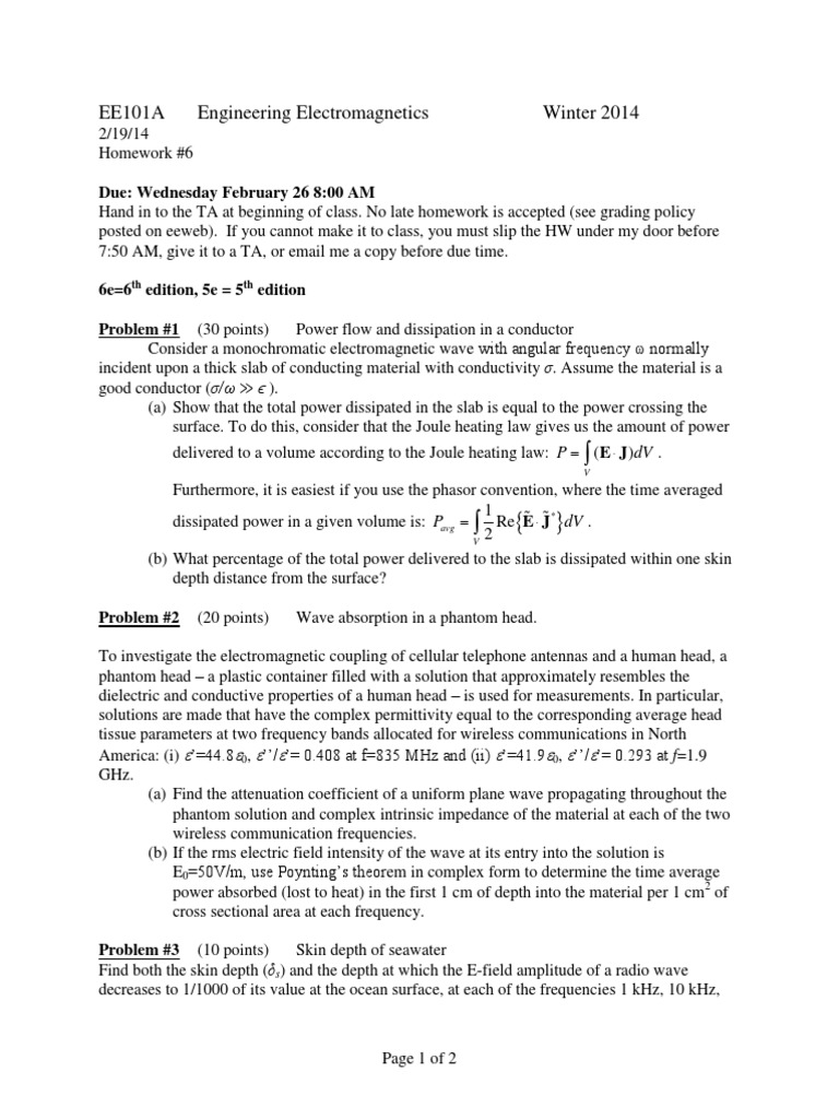 Problems On Plane Waves, Poynting Vector, and Electromagnetism | PDF ...