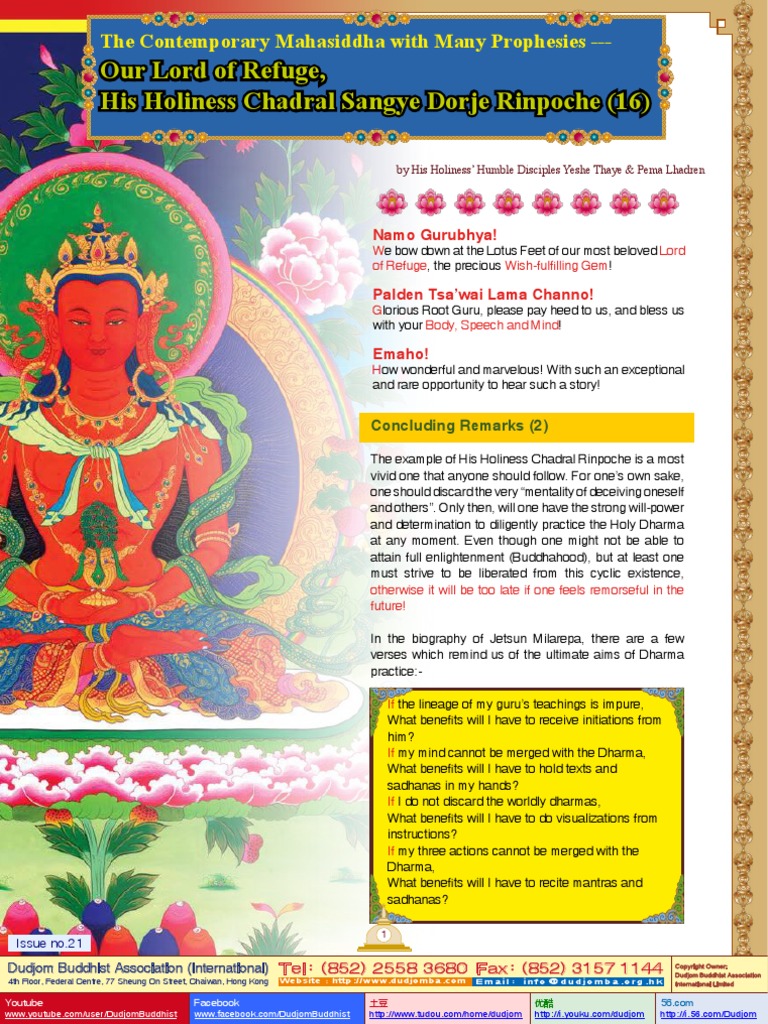 Our Lord of Refuge, His Holiness Chadral Sangye Dorje Rinpoche | PDF ...