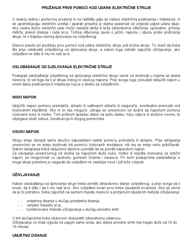 Pružanje Prve Pomoći Kod Udara Električne Struje | PDF