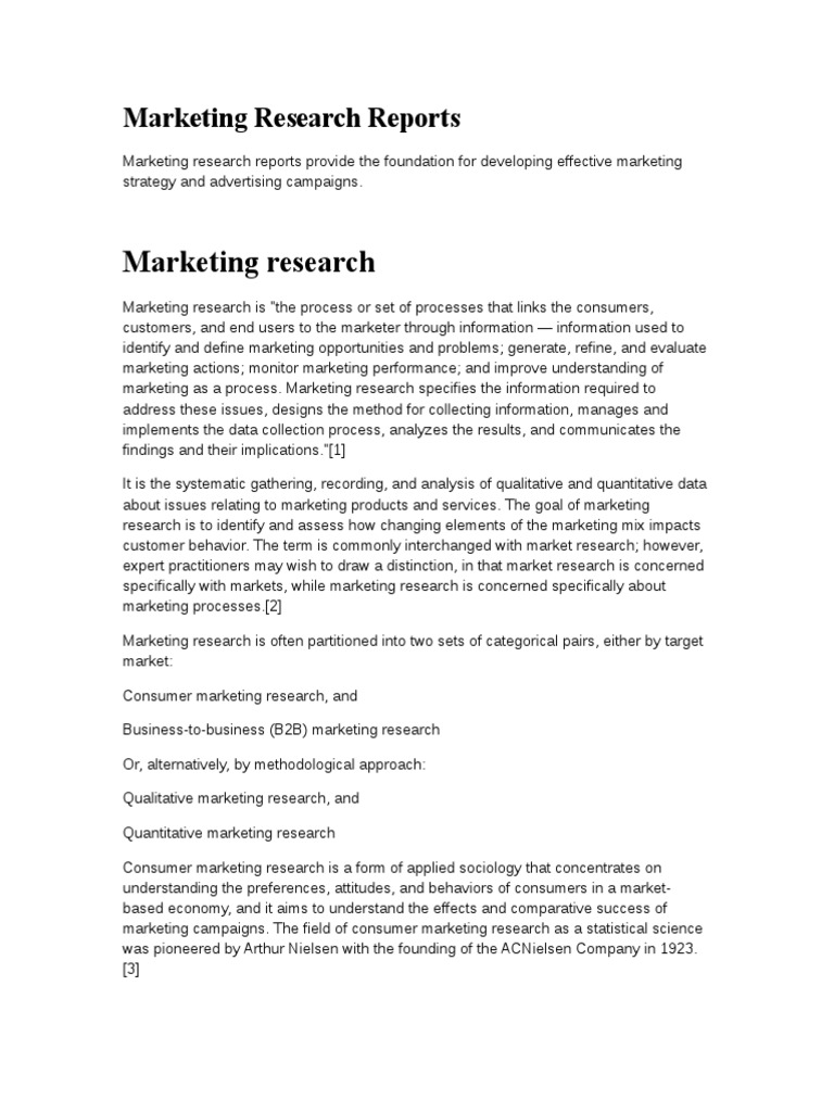 Marketing Research Reports | PDF | Marketing Research | Marketing