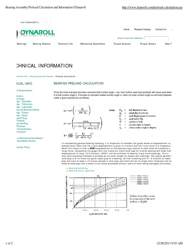 Bearing Assembly Preload Calculation and Information - Dynaroll | PDF ...