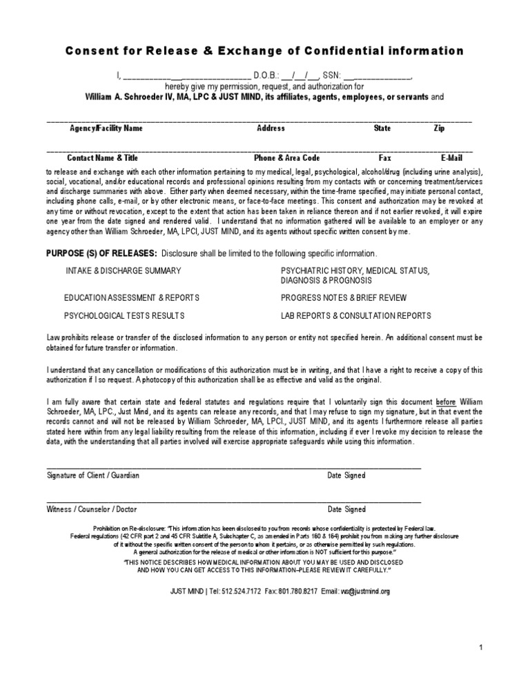 Consent For Release | PDF | Confidentiality | Consent