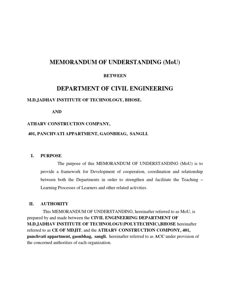 Mou Format Civil | PDF | Memorandum Of Understanding | Learning