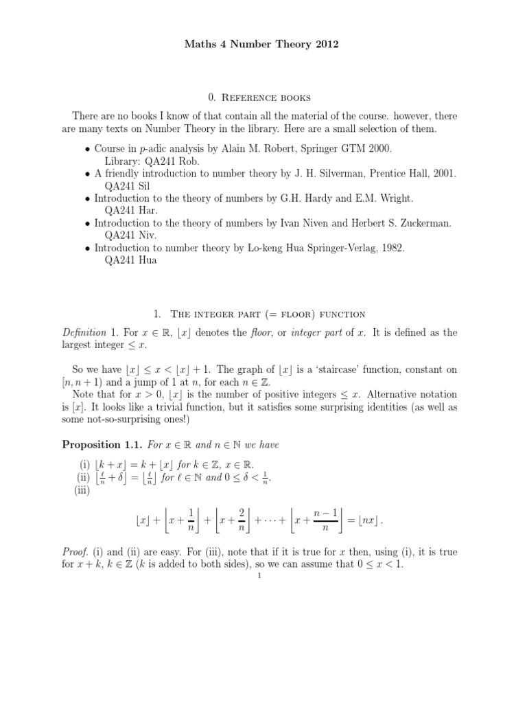 Ch1 Integer Part | PDF | Mathematical Analysis | Number Theory