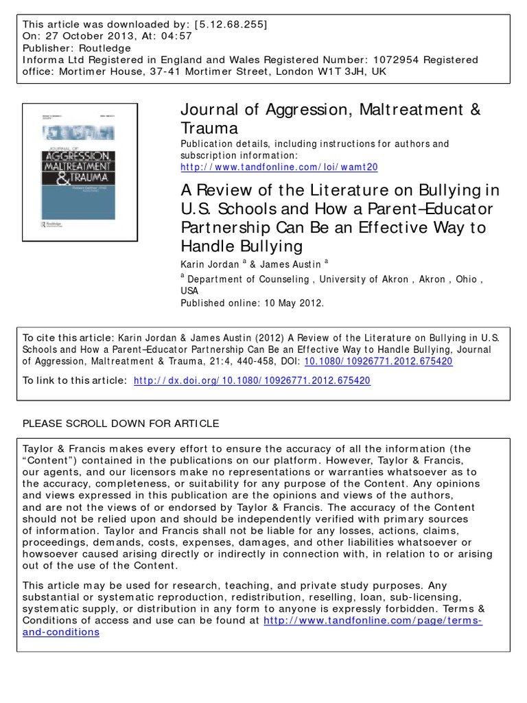 A Review of The Literature On Bullying | PDF | Cyberbullying | Bullying