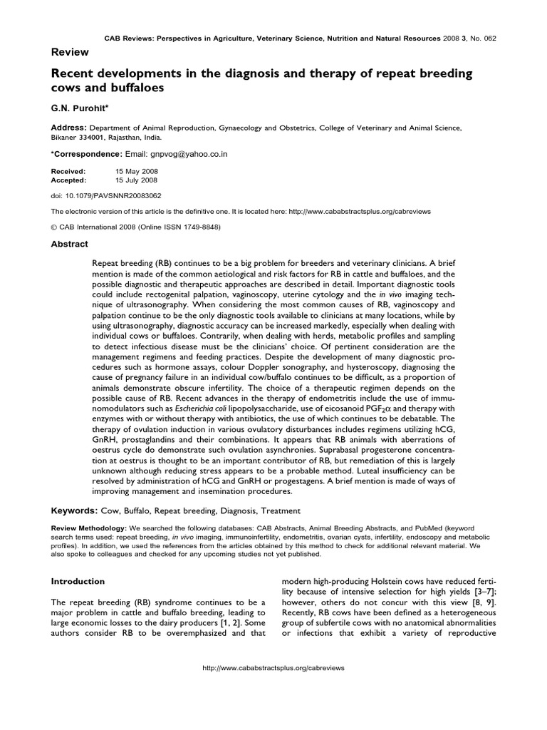 Repeat Breeding in Cattle and Buffaloes | PDF | Cattle | Medical Imaging
