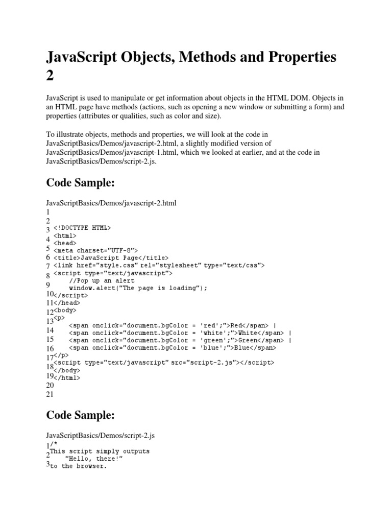 JavaScript Objects, Methods and Properties 2 | Download Free PDF | Html ...