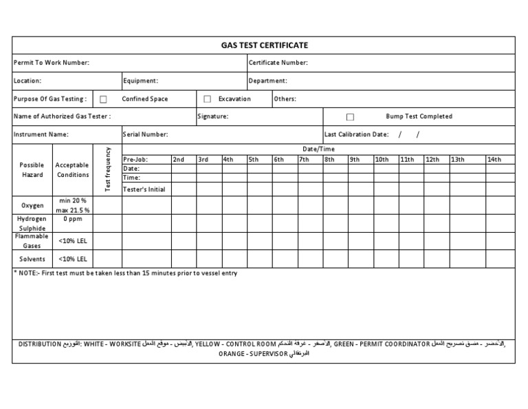 Gas Test Certificate | PDF