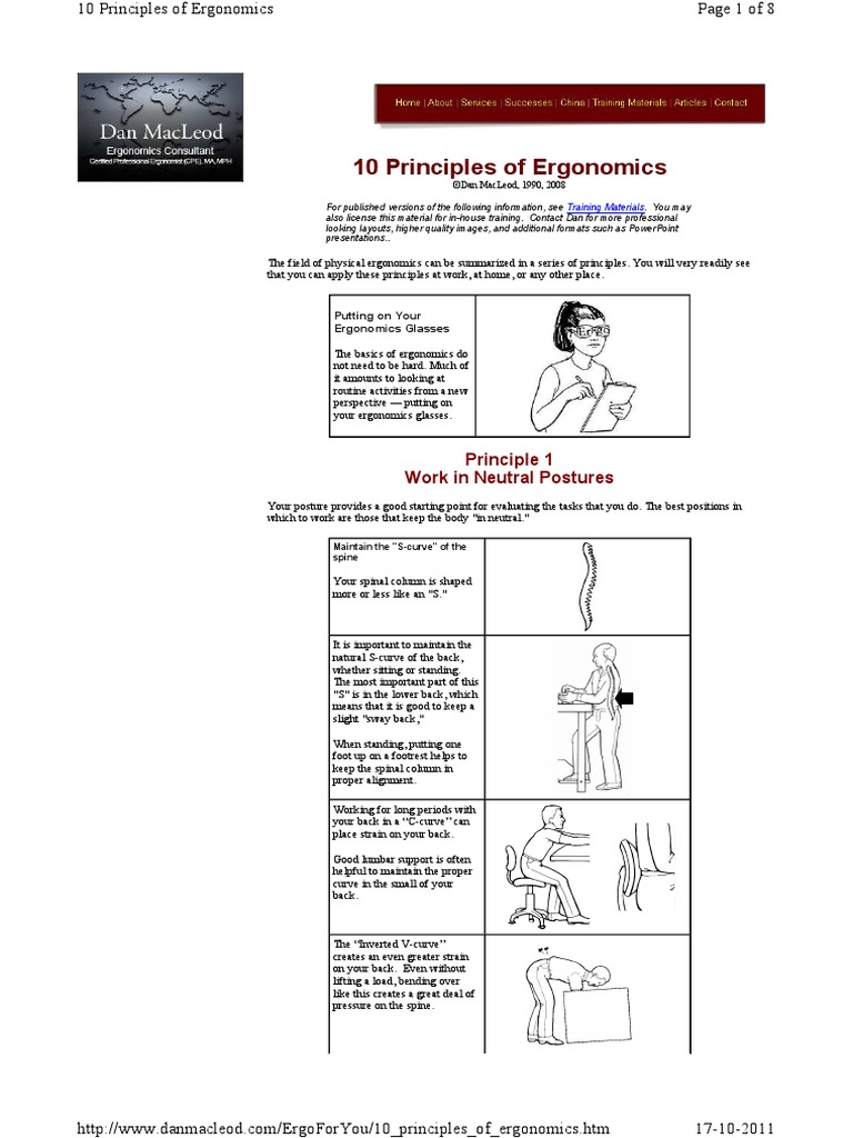 10 Principles of Ergonomic | PDF | Chair | Physical Exercise