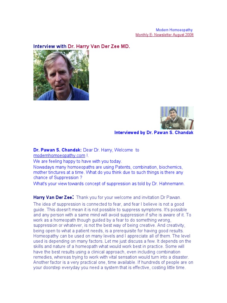 Interview With Vander Zee | PDF | Homeopathy | Health Movements