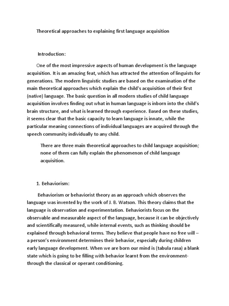 Theoretical Approaches To Explaining First Language Acquisition | PDF ...
