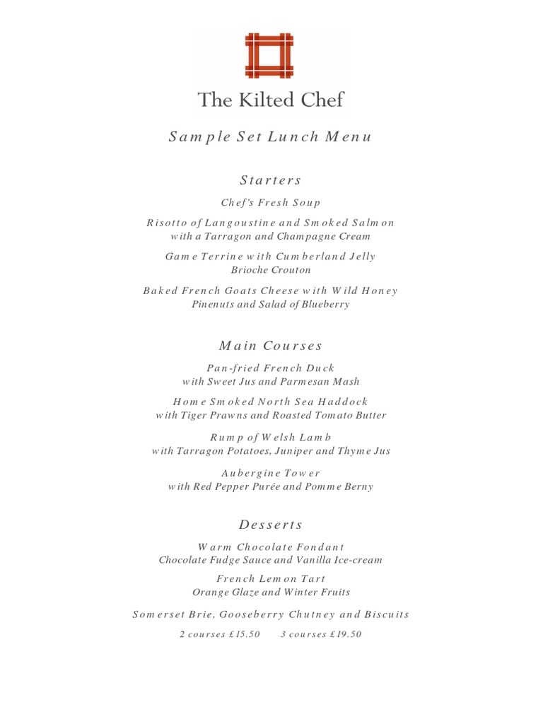 Sample Set Lunch Menu: Starters | PDF