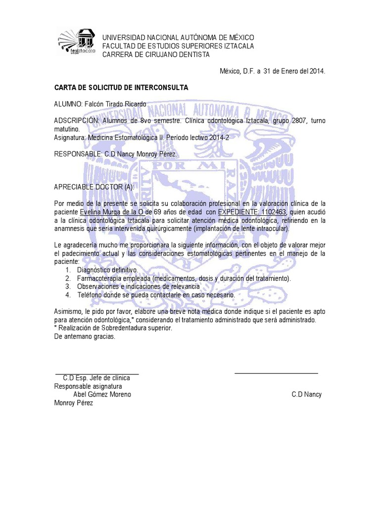 Solicitud de Interconsulta Odontológica | PDF | Ciencias de la Salud ...
