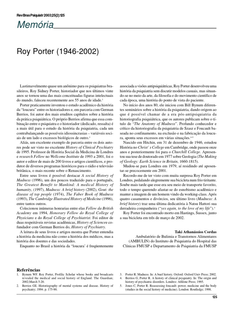 Roy Porter | PDF | Psiquiatria | Science