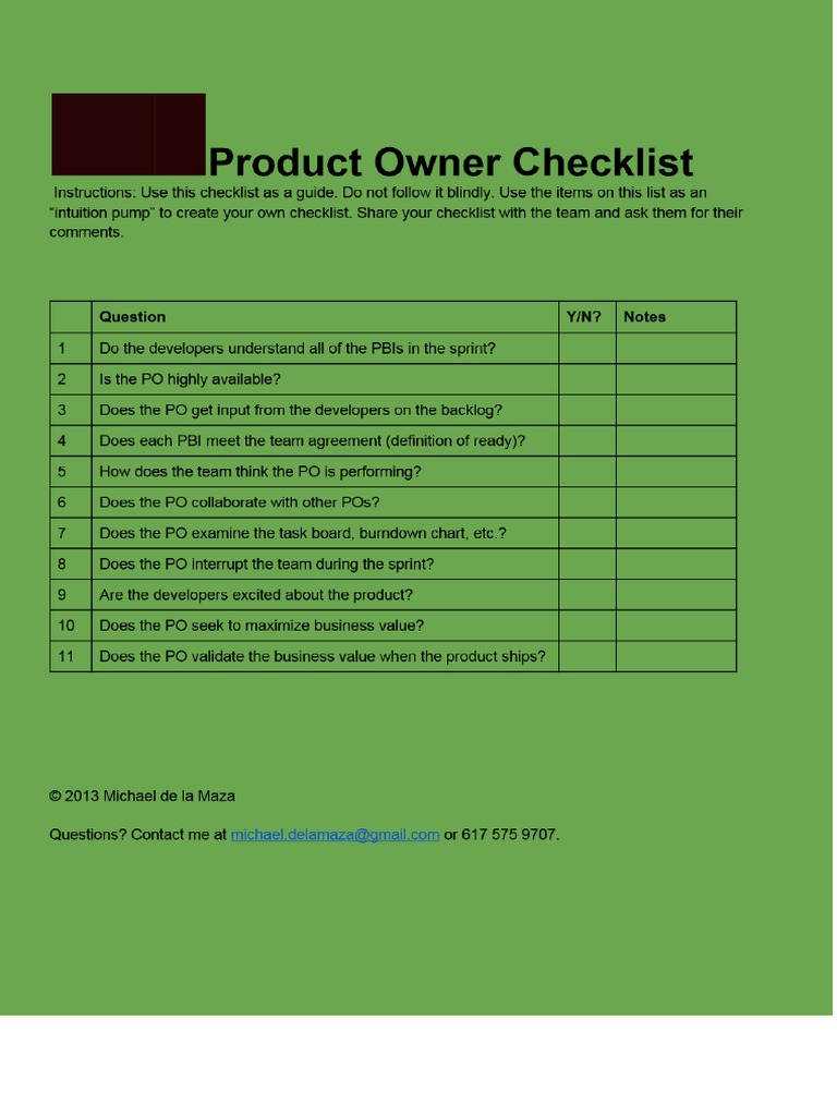 10-Product Owner Checklist | PDF