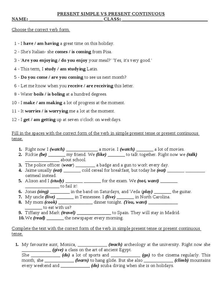 Present Simple Vs Present Continuous | PDF