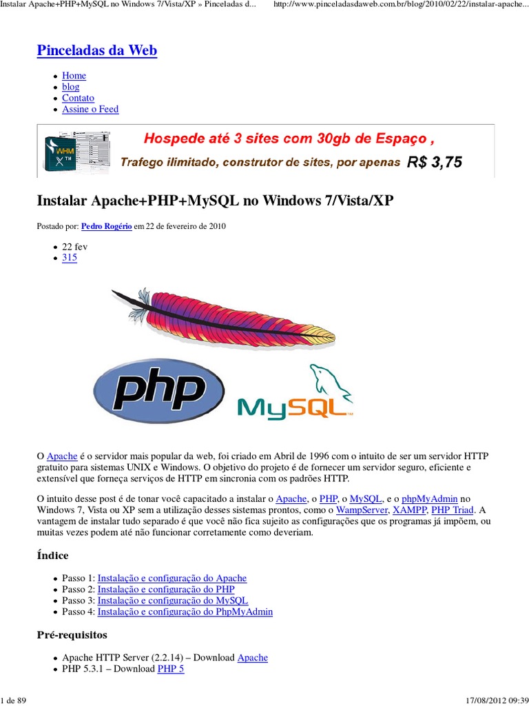 Instalar Apache+PHP+MySQL No Windows 7 - Vista - XP Pinceladas Da Web ...