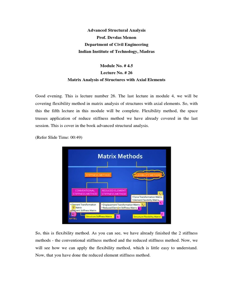 Advanced Structural Analysis Prof. Devdas Menon Department of Civil ...