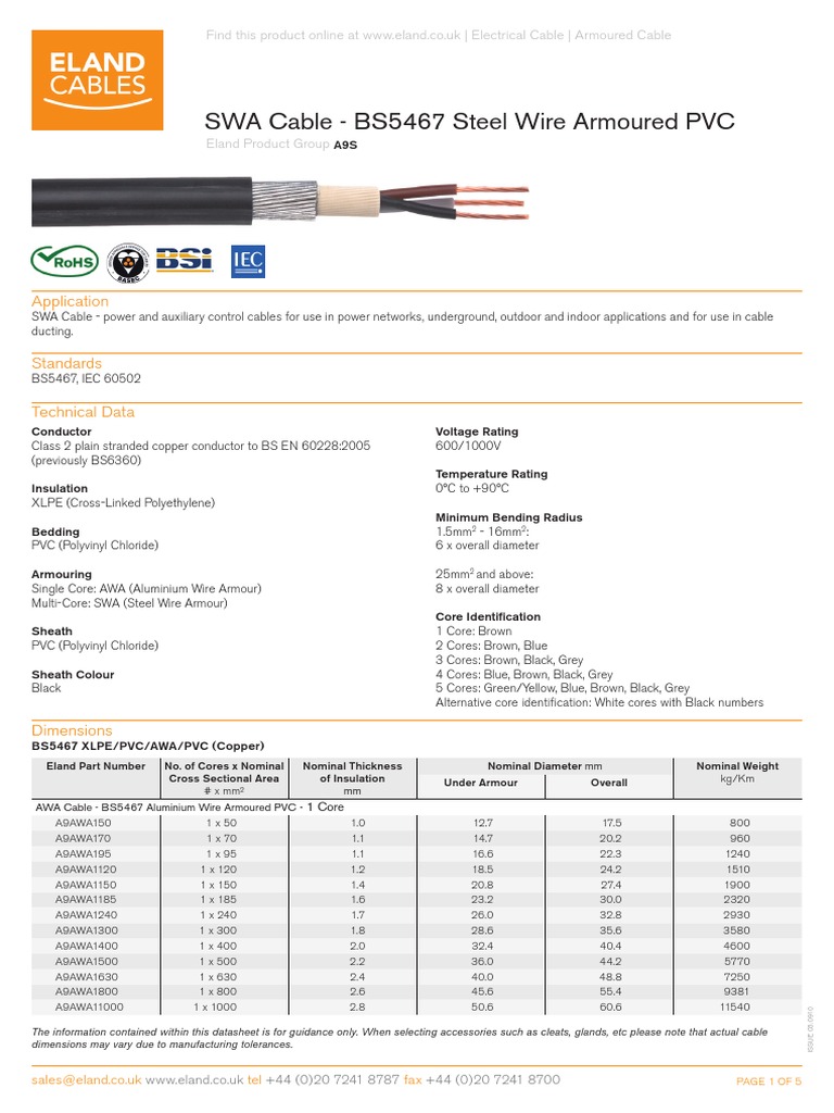Swa Cables - Bs5467 | PDF | Electrical Wiring | Electrical Conductor