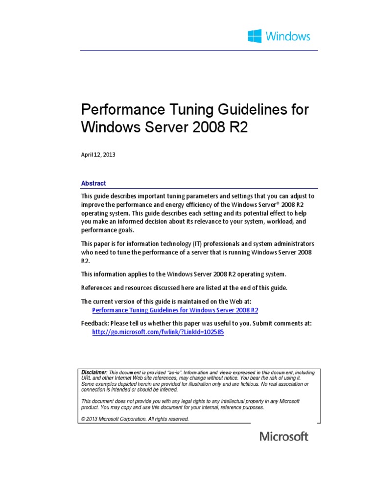 Performance Tuning Windows Server 2008 R2 | PDF | Remote Desktop ...