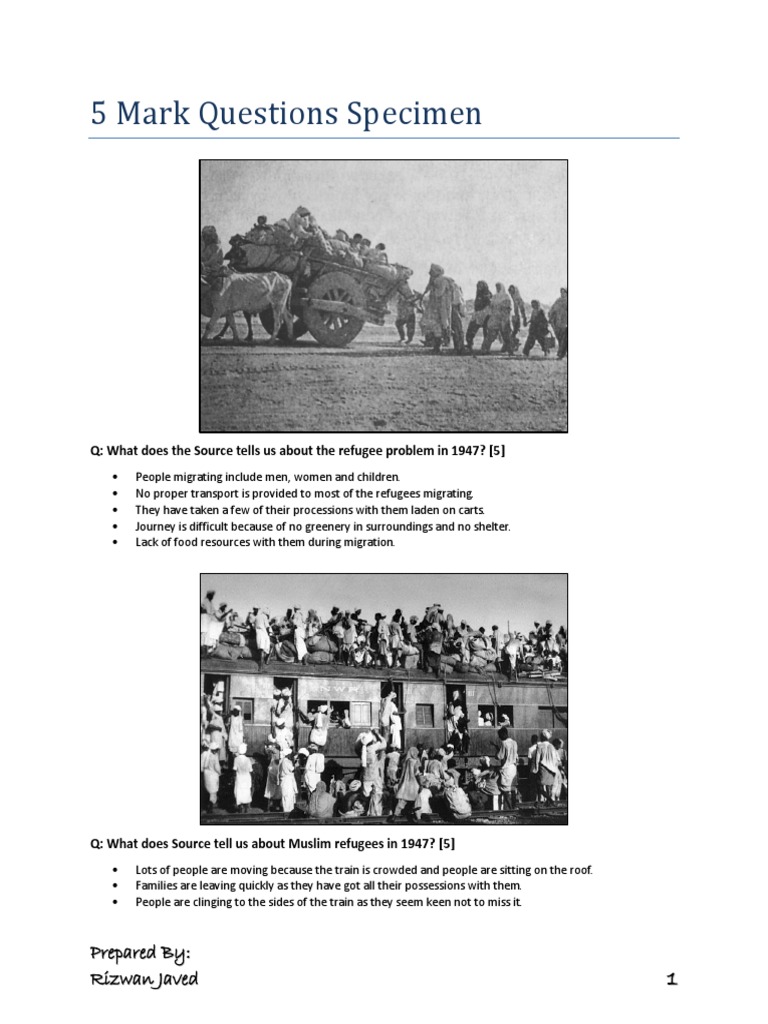 5 Mark Questions Specimen For O Levels Pakistan Studies 2059/01 (2015 ...