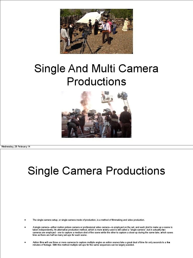 Single and Multi Camera Productions | PDF | Film Theory | Filmmaking