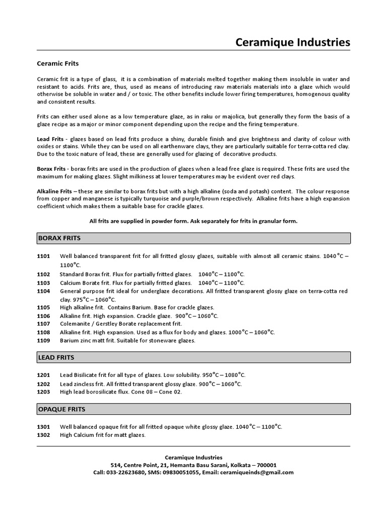 Ceramic Frits | PDF | Ceramics | Pottery