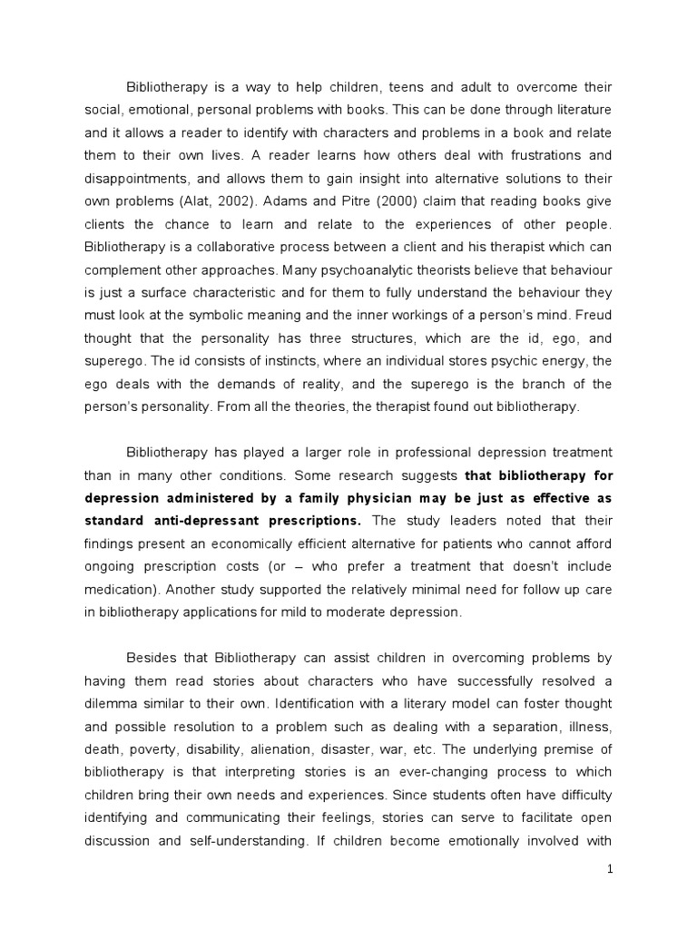 Bibliotherapy aSSIGNMENT | PDF | Id | Psychotherapy