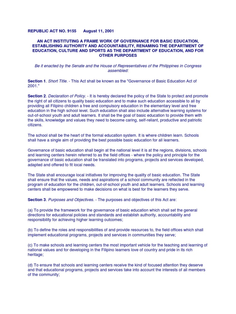 Ra 9155 | PDF | Governance | Learning