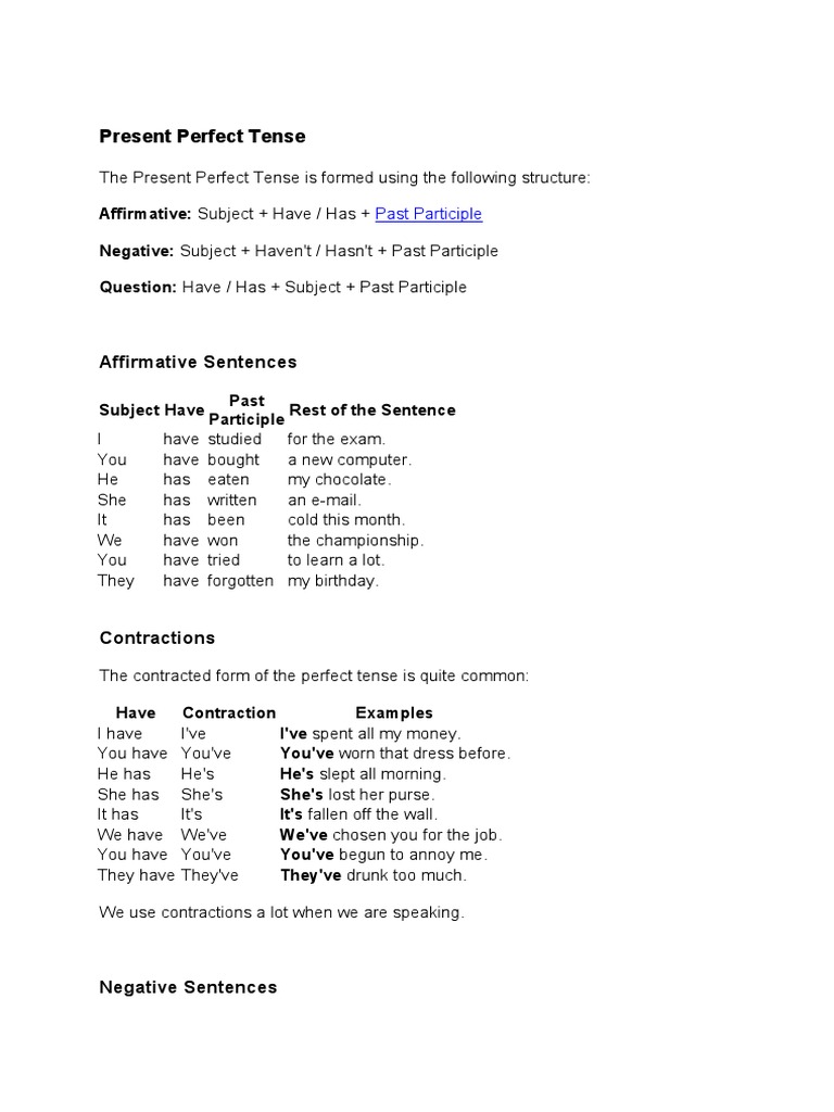 Present Perfect Tense | PDF | Perfect (Grammar) | Syntax
