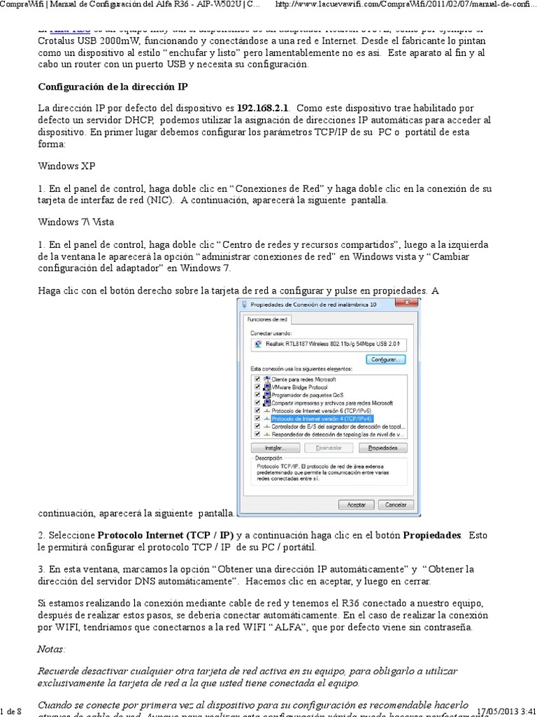 Configuración Alfa R36 con Realtek 8187L | PDF | Protocolos de internet ...