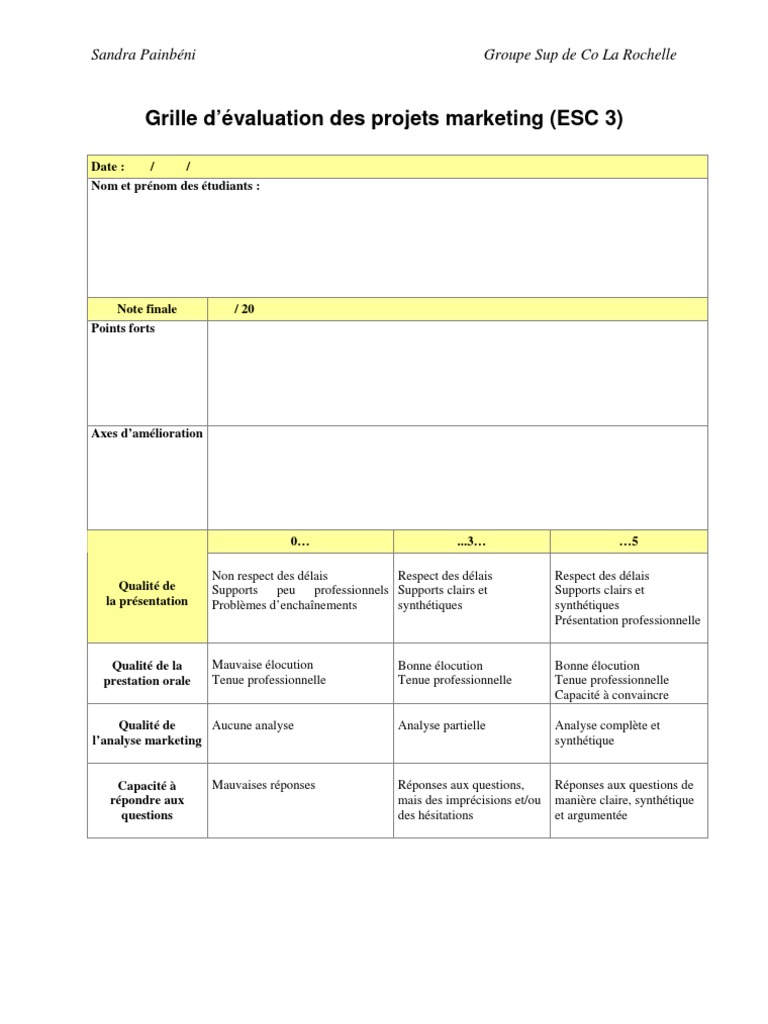 Grille D Evaluation Projet Marketing ESC3 Painbeni | PDF | Science ...
