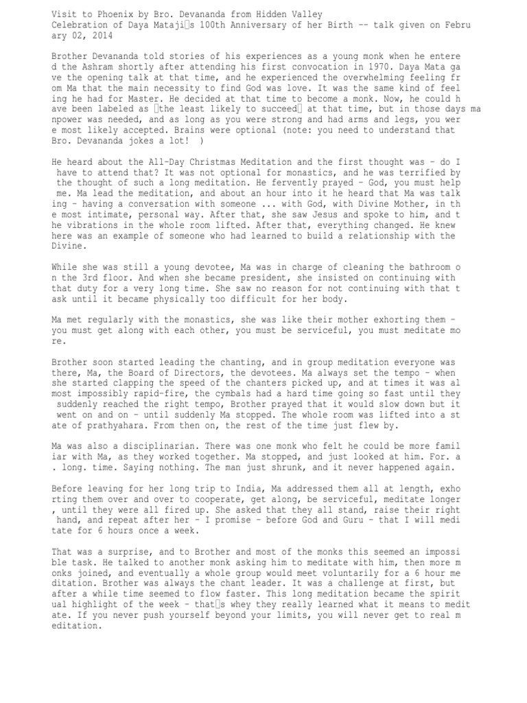 Bro Devananda Daya Ma Story | PDF | Monk | Meditation