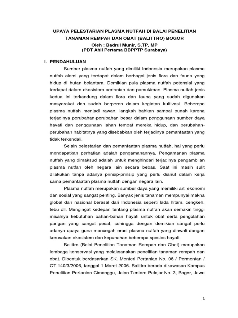 Pelestarian Plasma Nutfah Balittro Rev | PDF