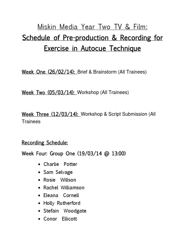 Schedule For Autocue Techniques | PDF
