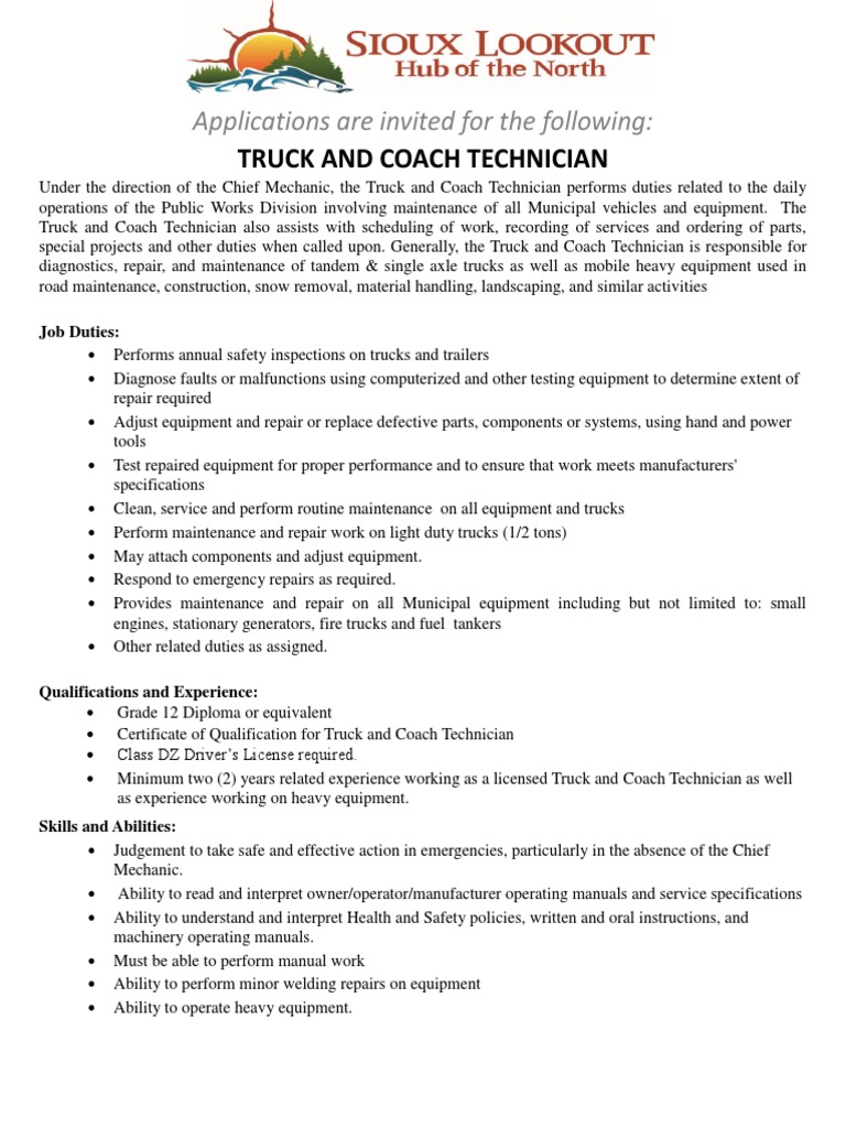 Truck and Coach Tech - Job Ad - 2014 02 07 | PDF | Heavy Equipment | Truck