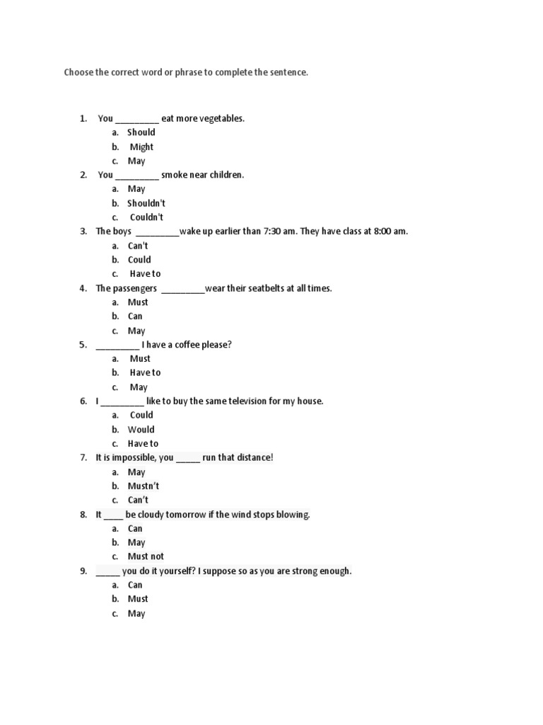 Complete the Sentences Exercise | PDF