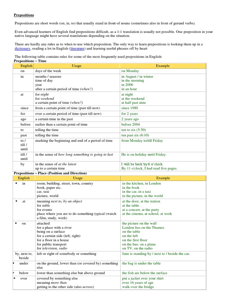 All The Prepositions | PDF | Preposition And Postposition | English ...