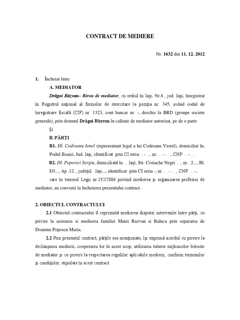 Contract de Mediere MODEL | PDF