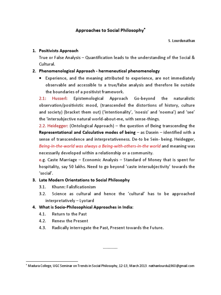 Social Philosophy Approaches Explained | PDF | Phenomenology ...