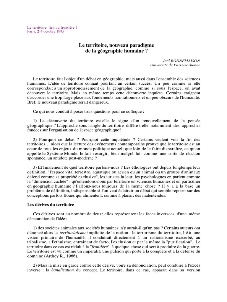Le territoire : enjeux et définitions en géographie | PDF | Géographie ...