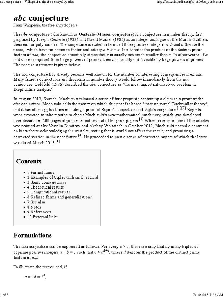 ABC Conjecture | PDF | Number Theory | Discrete Mathematics