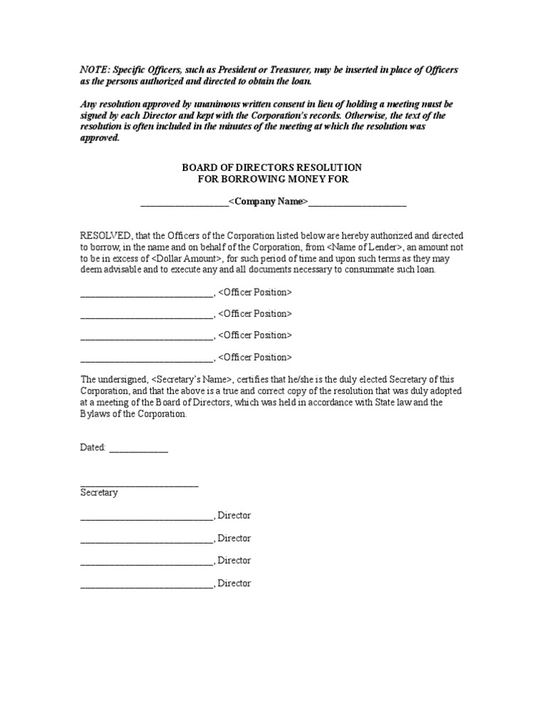 Board Resolution for Loan Approval | PDF | Board Of Directors | Justice