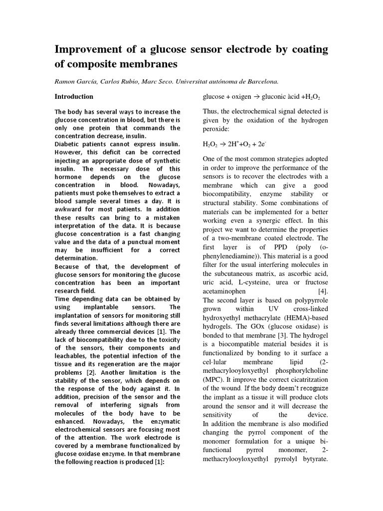 Treball Membranes Biomed | PDF | Biosensor | Sensor