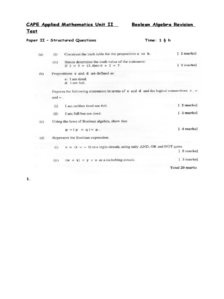 Boolean Algebra Test | PDF | Boolean Algebra | Teaching Mathematics