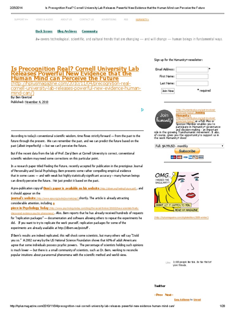 Is Precognition Real - Cornell University Lab Releases Powerful New ...