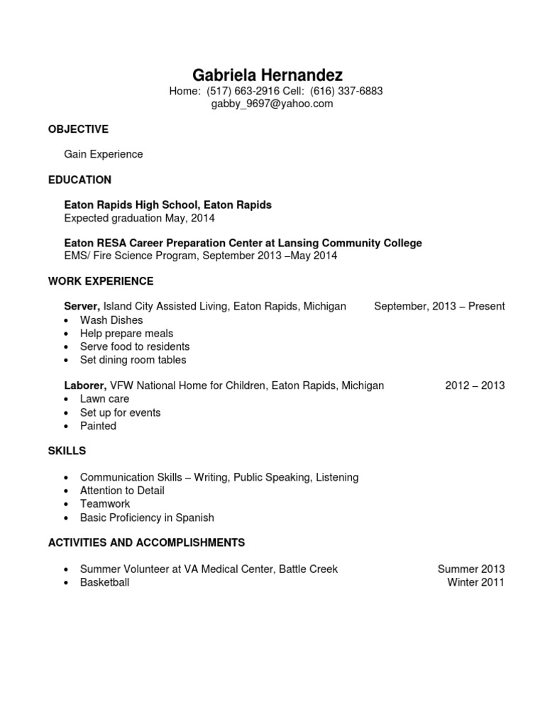 Gabriela Hernandez Resume Summary | PDF