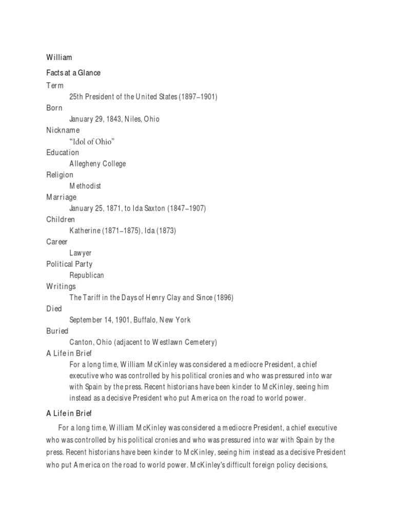 A Life of Leadership: An Examination of President William McKinley's ...