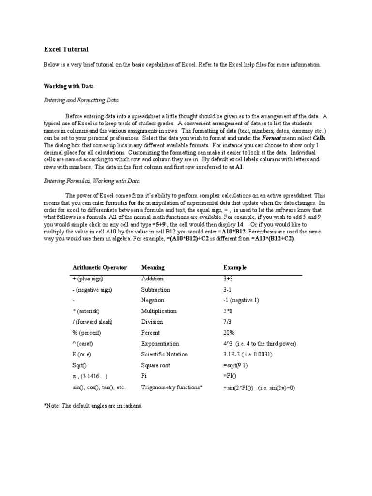 Excel Tutorial: Working With Data | PDF | Microsoft Excel | Spreadsheet